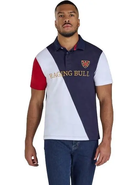 RAGING BULL Diagonal Panel Rugby Shirt - Navy