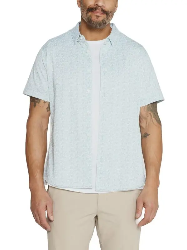 7 Diamonds The Wes Abstract Leaf Print Short Sleeve Stretch Button-up Shirt - Green