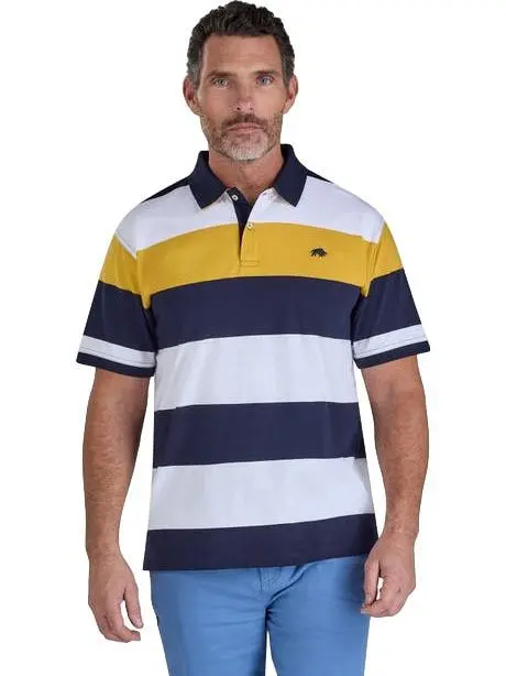 RAGING BULL Chestband Stripe Polo Shirt - Navy