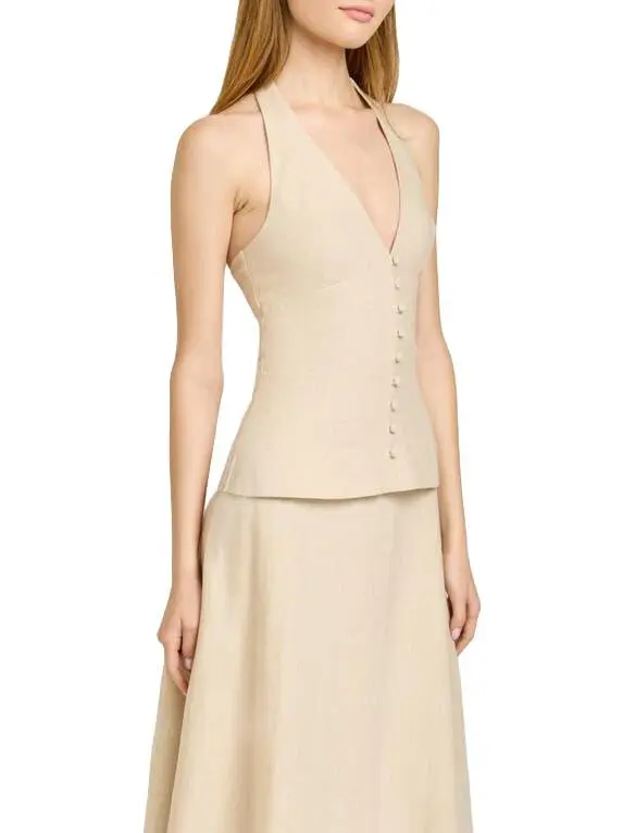 WAYF X Hannah Lovey Porter Capri Halter Neck Linen Blend Top - Natural