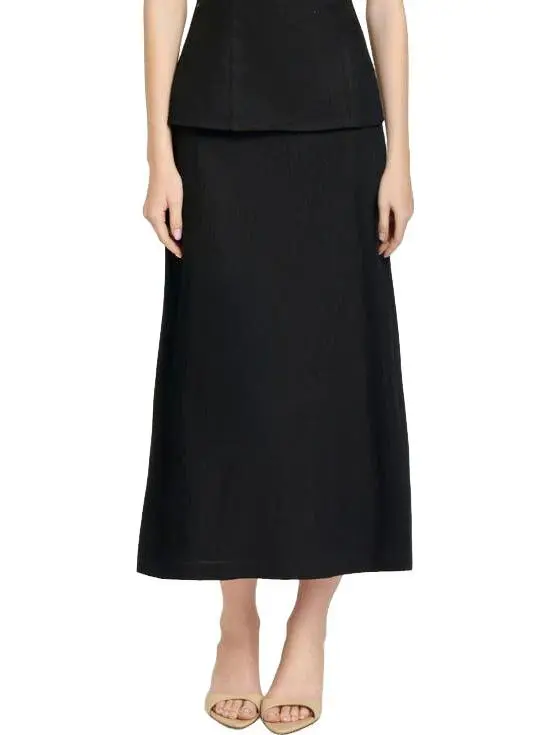 WAYF Hannah Lovey Porter Capri Linen Blend Midi Skirt - Black
