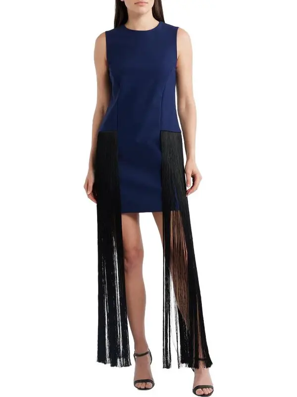 Chiara Boni La Petite Robe Salix Long Fringe Cocktail Dress - Navy/black