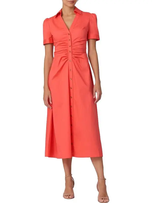 Shoshanna Cotton Poplin Barnet Shirtdress - Tangerine