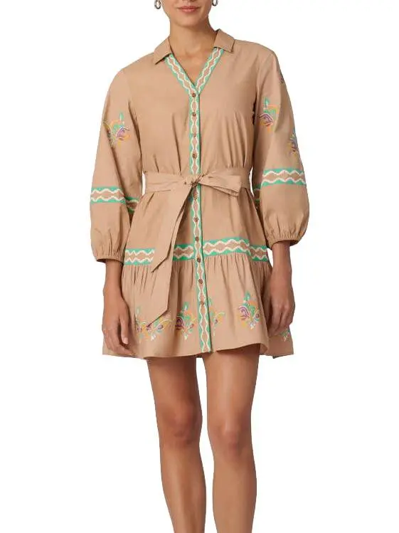 Shoshanna Camden Embroidery Ellery Mini Dress - Khaki