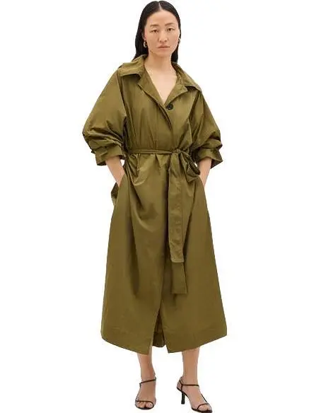 Another Tomorrow Recycled Nylon Trench Coat - Olive