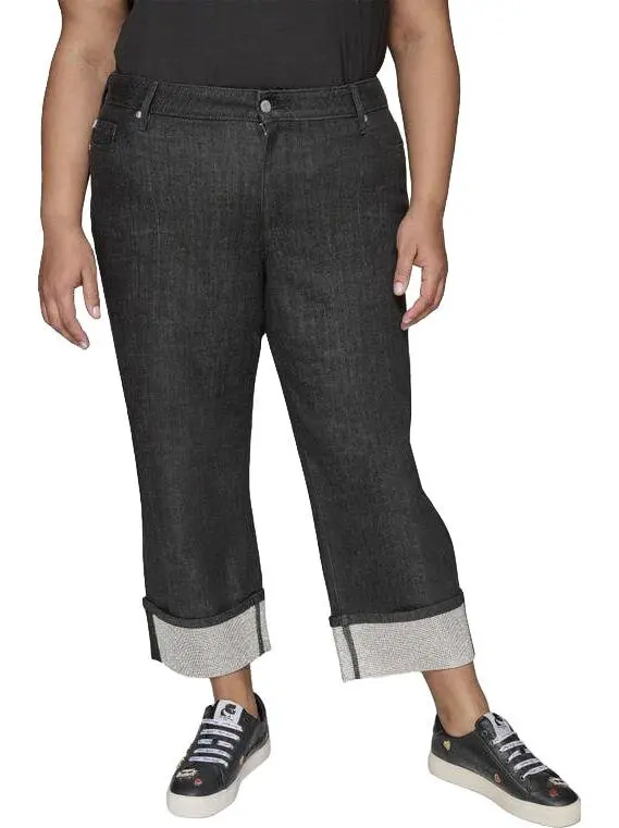 Karl Lagerfeld Paris Crystal Cuff High Waist Jeans - Blue