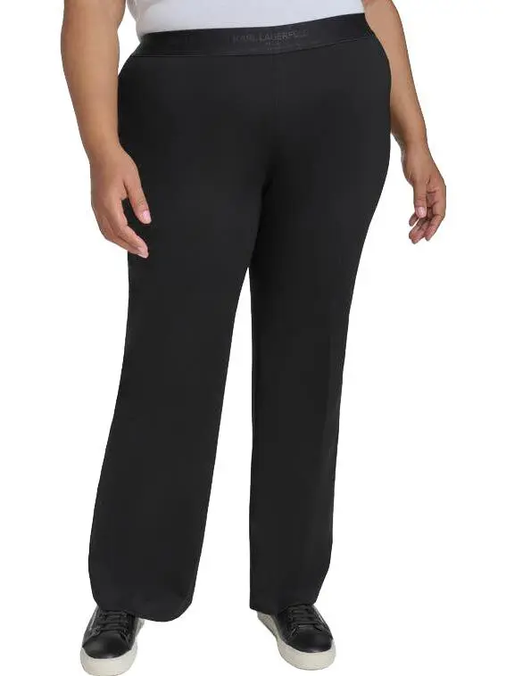 Karl Lagerfeld Paris Stretch Compression Pants With Logo Waistband - Black