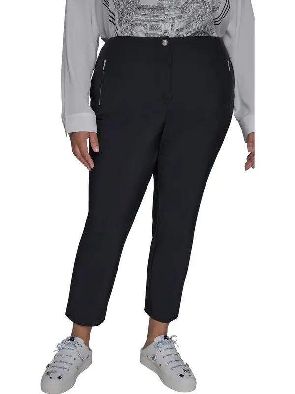 Karl Lagerfeld Paris Double Zip Ankle Pants - Black