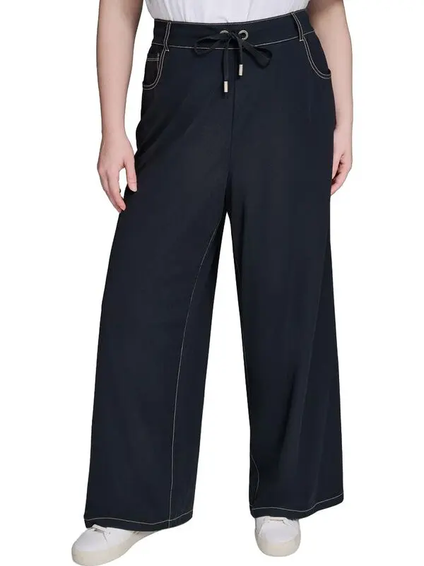 Karl Lagerfeld Paris Wide Leg Drawstring Pants - Midnight