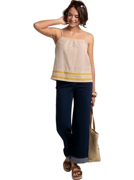 BRAKEBURN Square Neck Camisole With Striped And Geometric Design - Cream