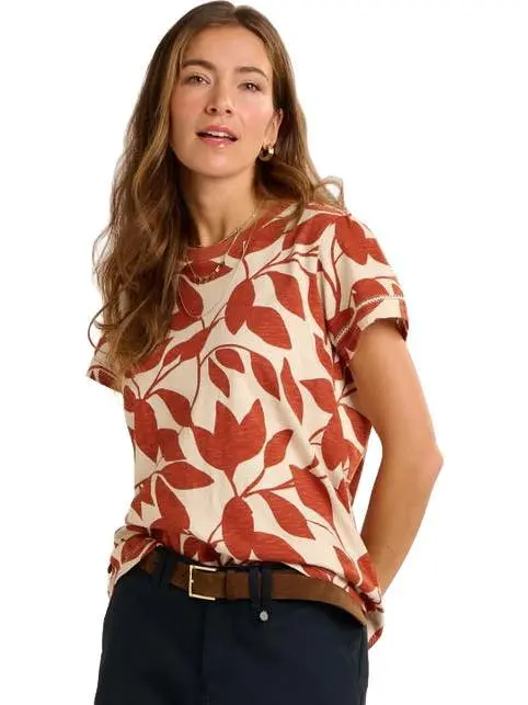 BRAKEBURN Trailing Leaf Print Cotton T-shirt - Brown