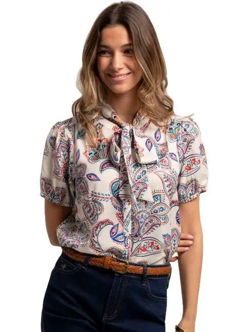 BRAKEBURN Paisley Print Tie Neck Blouse - Multi