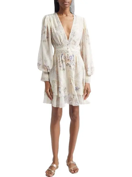 Camilla Printed Silk Frill Dress With Balloon Sleeves - Laced With Love