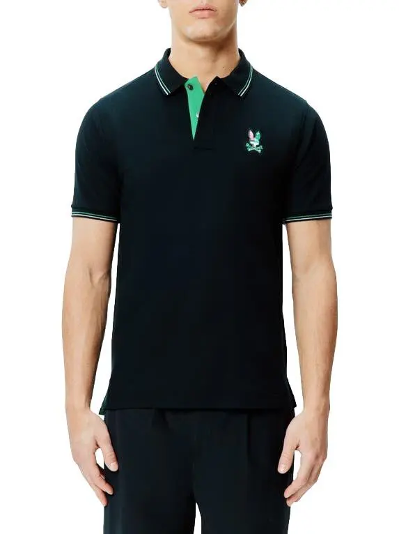 Psycho Bunny Nate Tipped Pima Cotton Piqué Polo - Black