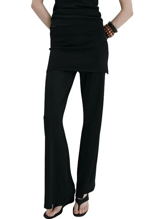 Mango Foldover Knit Wide-leg Pants - Black