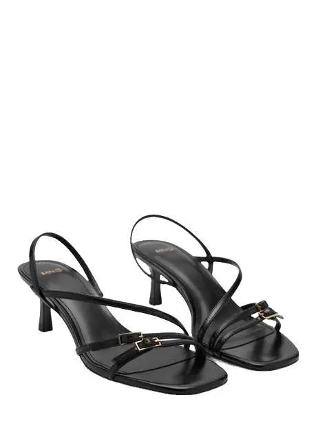 Mango Asymmetric Strap Slingback Sandals With Buckle Hardware - Black