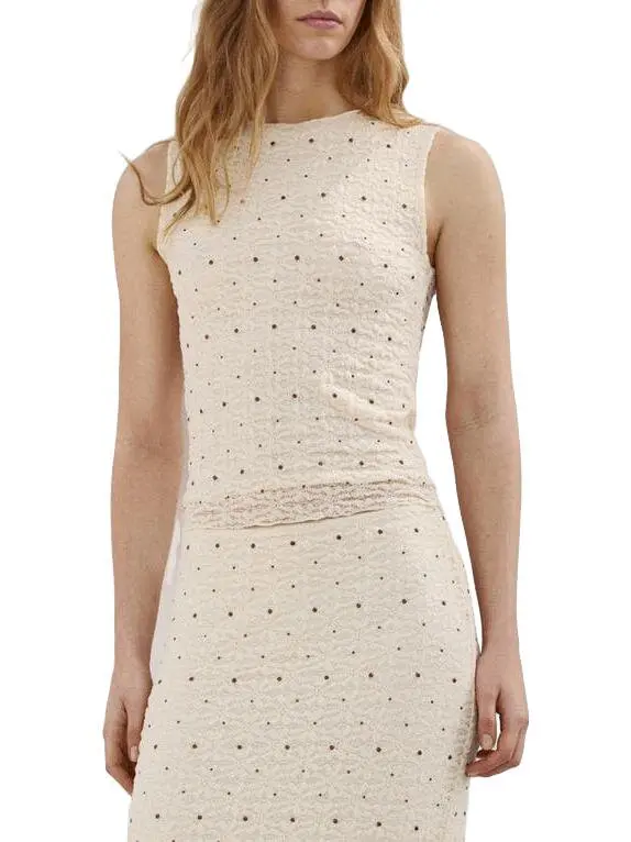 Mango Studded Jewel Neck Sleeveless Tank - Ecru