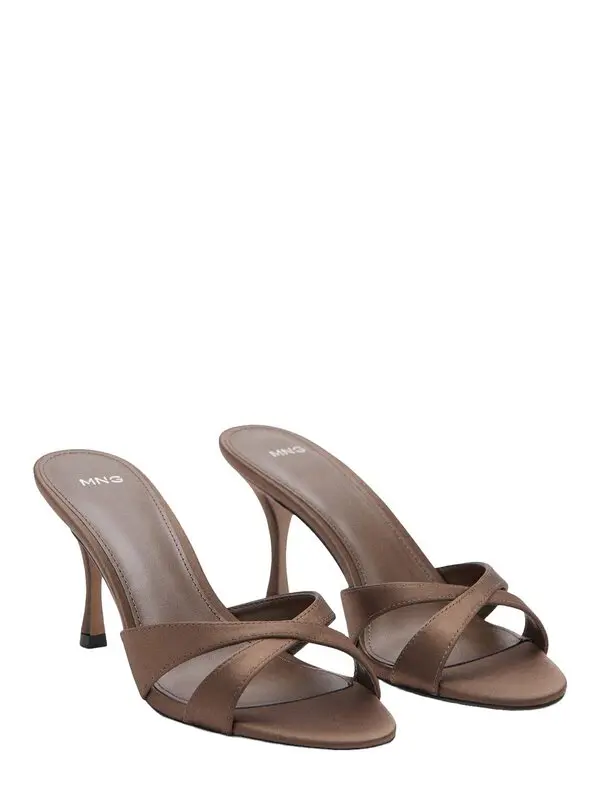 Mango Criss-cross High Heel Slide Sandals - Chocolate