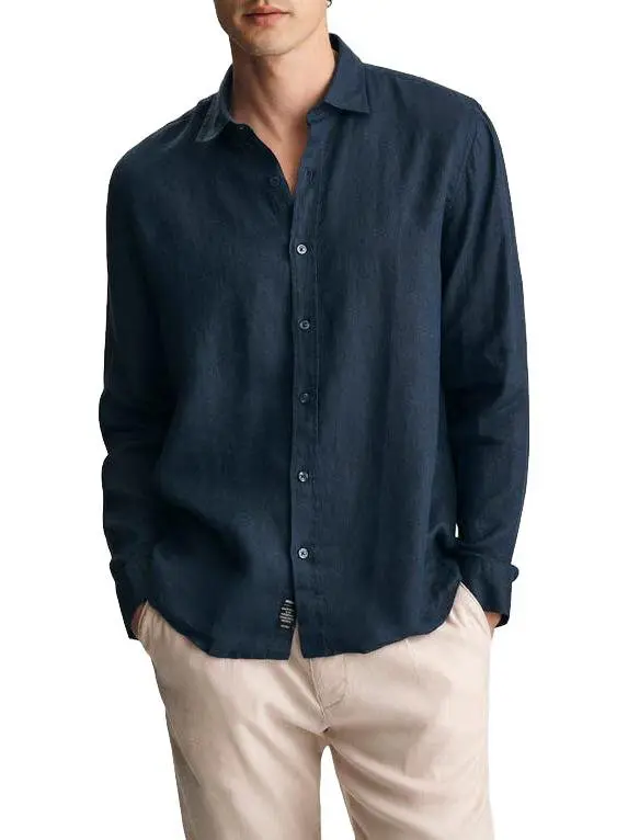 MAVI Regular Fit Linen Button-up Shirt - Black Iris