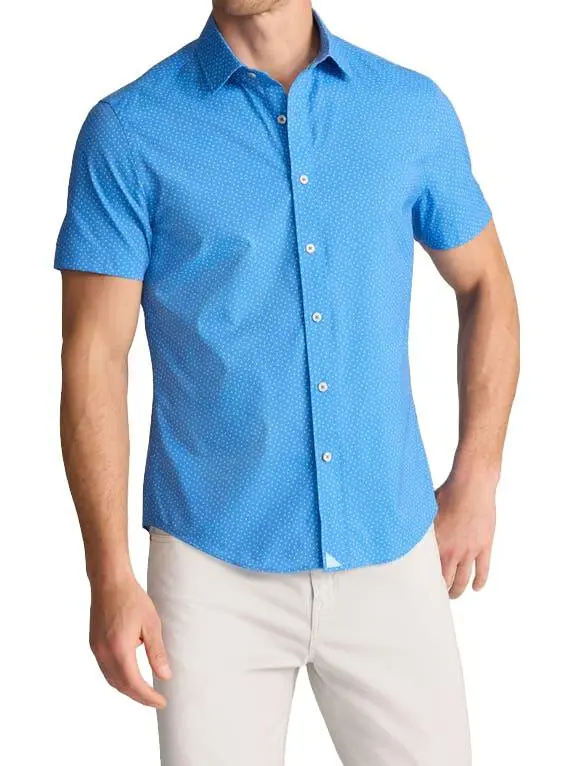 UNTUCKIT Sailboat Print Short Sleeve Performance Button-up Shirt - Blue