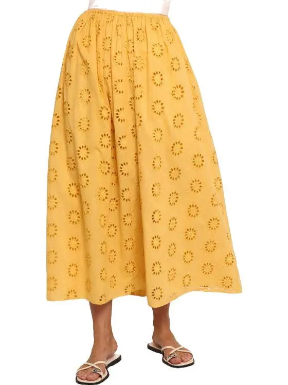 PETAL & PUP Dillon Cotton Eyelet Maxi Skirt - Mango