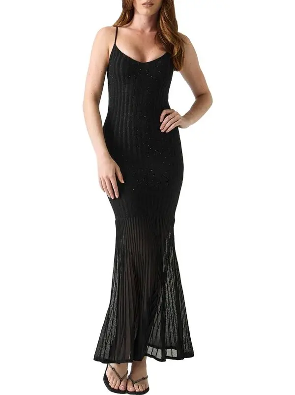 Guess Meena Rib Knit Sheer Maxi Dress - Black