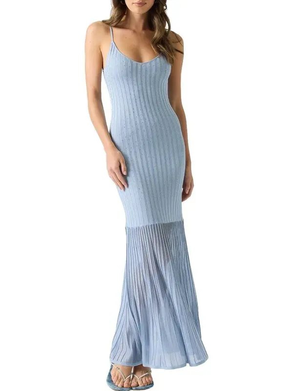 Guess Meena Rib Knit Sheer Maxi Dress - Blue