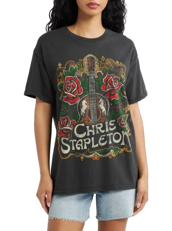 MERCH TRAFFIC Chris Stapleton Floral Rose Graphic T-shirt - Black