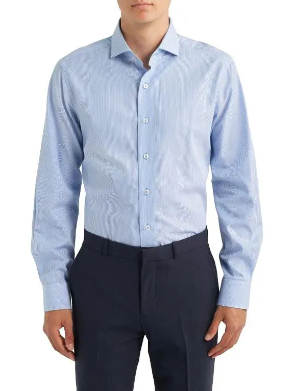 Lorenzo Uomo Trim Fit Pinstripe Cotton Dress Shirt - White/blue