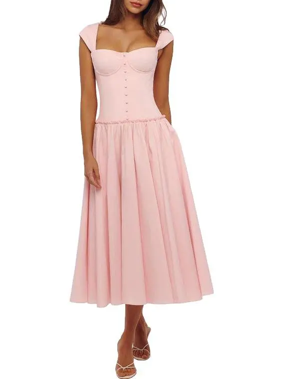 House Of Cb Kaia Cap Sleeve Fit & Flare Midi Dress - Pink