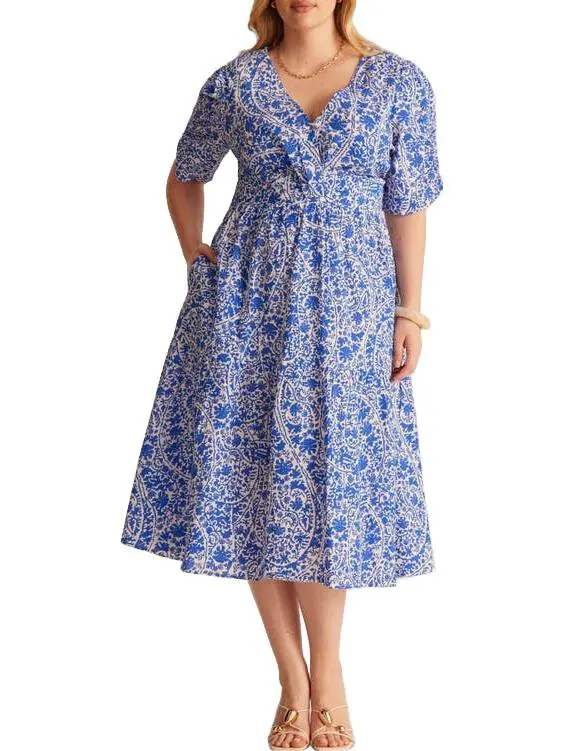 ESTELLE Dreamaya Floral Fit & Flare Midi Dress - Azure