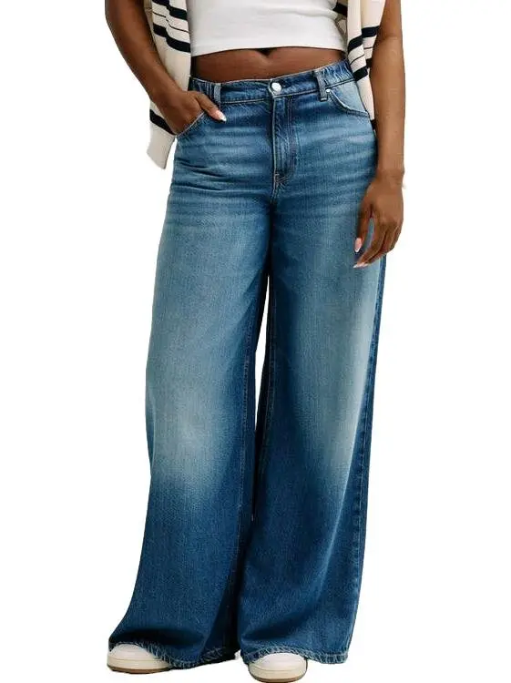 Guess Wide Leg Baggy Jeans With Relaxed Fading - Navy