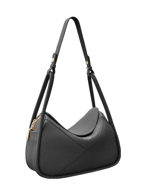 MI BOLSA LONDON Carnaby Genuine Pebble Leather Shoulder Bag - Black