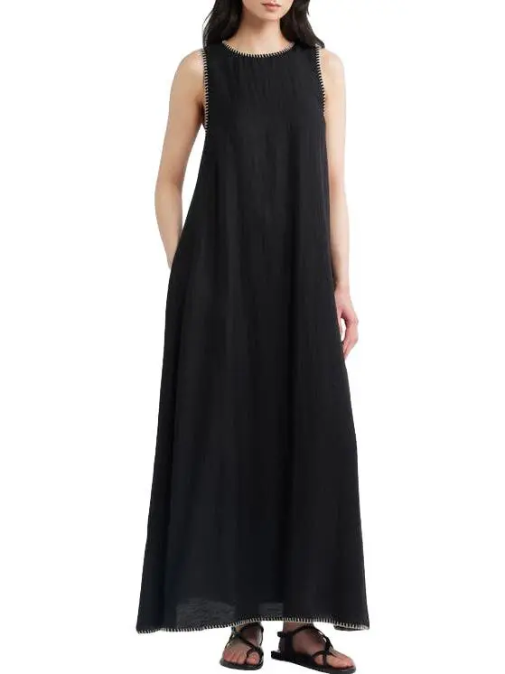 A.REN Clio Sleeveless Maxi Dress With Contrast Stitching - Black