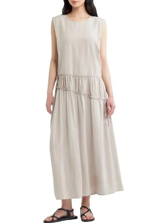 A.REN Aisling Maxi Dress With Asymmetric Shirring And Tie Detail - Ash Grey