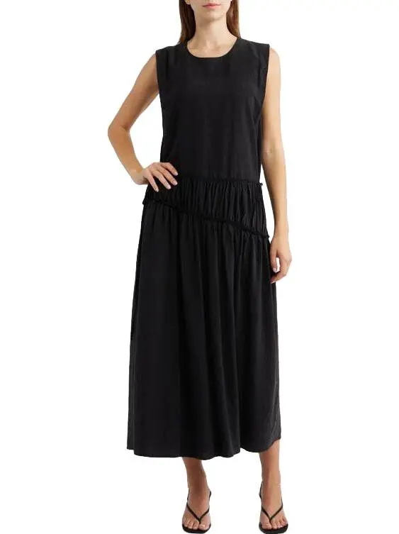 A.REN Aisling Maxi Dress With Asymmetric Shirring And Tie Detail - Black
