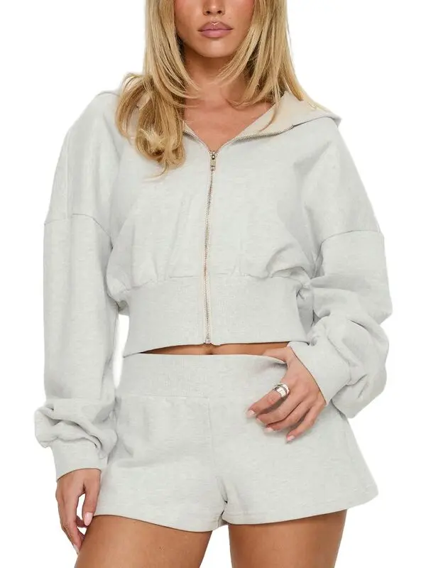Princess Polly Cropped Zip-up Hoodie - Snow Marle