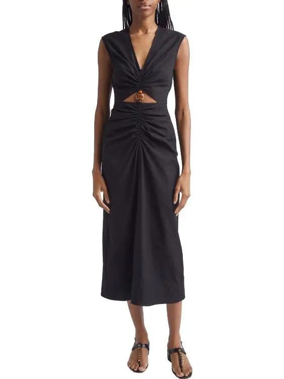 Veronica Beard Marisabel Bead Cutout Detail Stretch Cotton Dress - Black