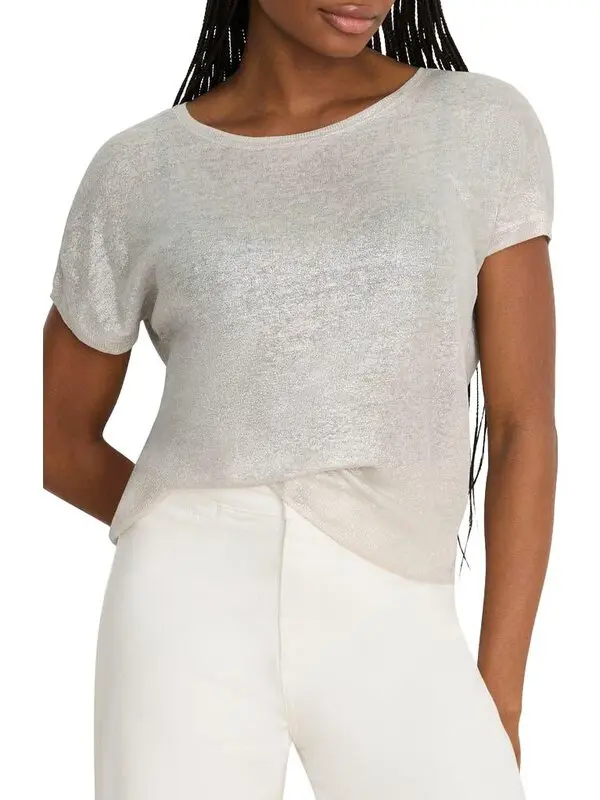 NIC+ZOE Glazed Featherknit Metallic Sweater - Cobblestone