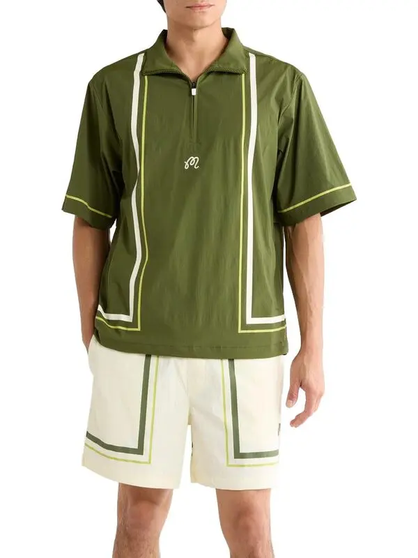 MALBON Playa Short Sleeve Half Zip Popover Windshirt - Chive