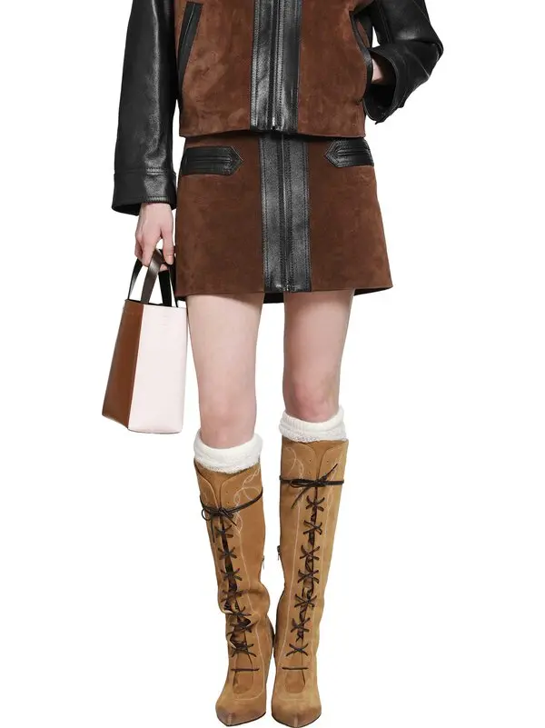 Marni Suede And Leather Mini Skirt - Brown
