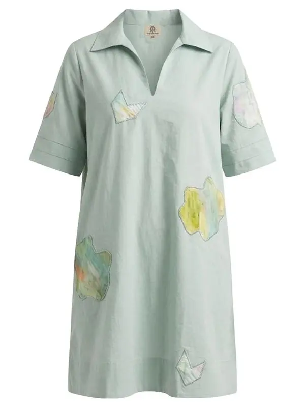 SR BY SONALI RAMAN Appliquéd Cotton Poplin Swing Dress - Blue