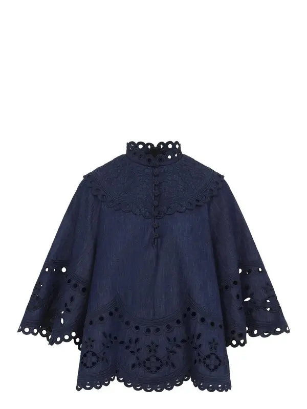 Zimmermann Mahon Broderie Denim Top - Blue