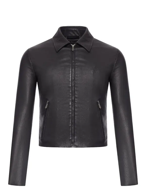 Gucci Washed Stretch Nappa Leather Zip-up Jacket - Black