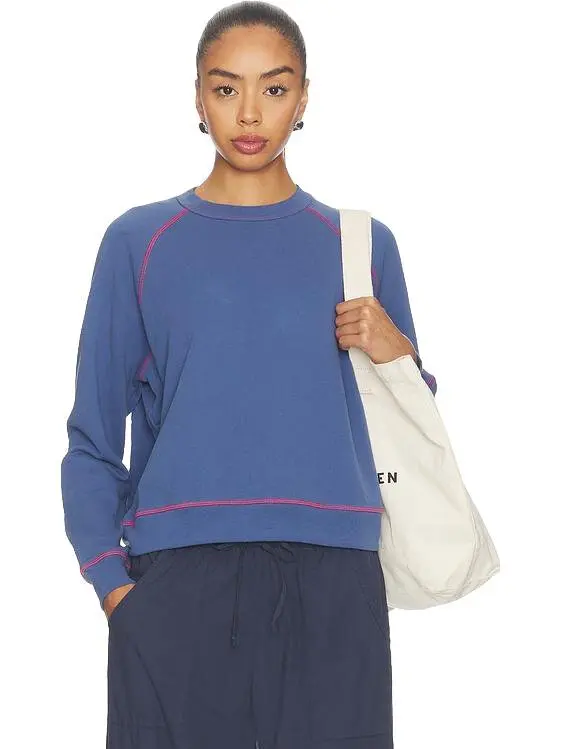 Donni. Eco-terry Contrast Stitch Sweatshirt - Lapis & Raspberry Stitching
