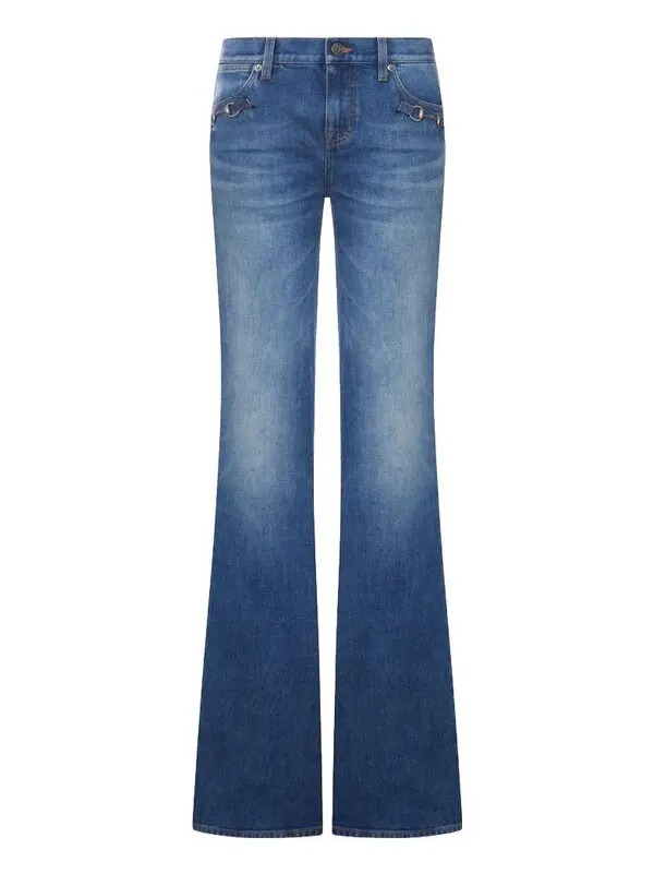 Gucci Stretch Cotton Jeans With Horsebit Detail - Blue