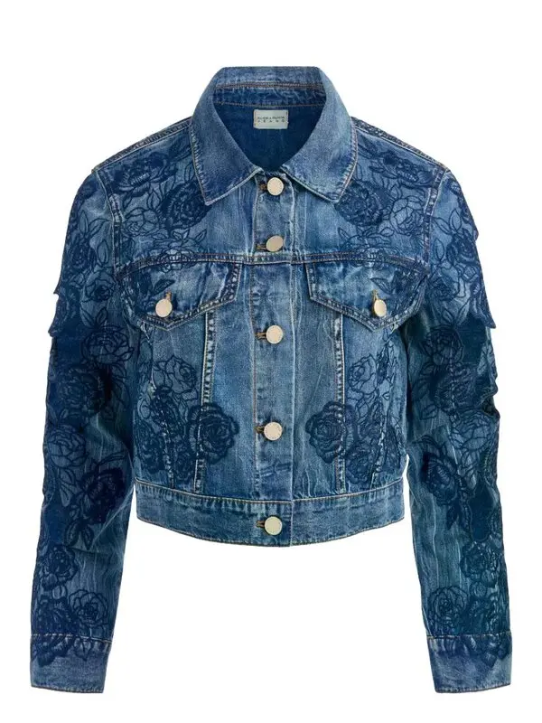 Alice + Olivia Chloe Embroidered Denim Jacket - Blue