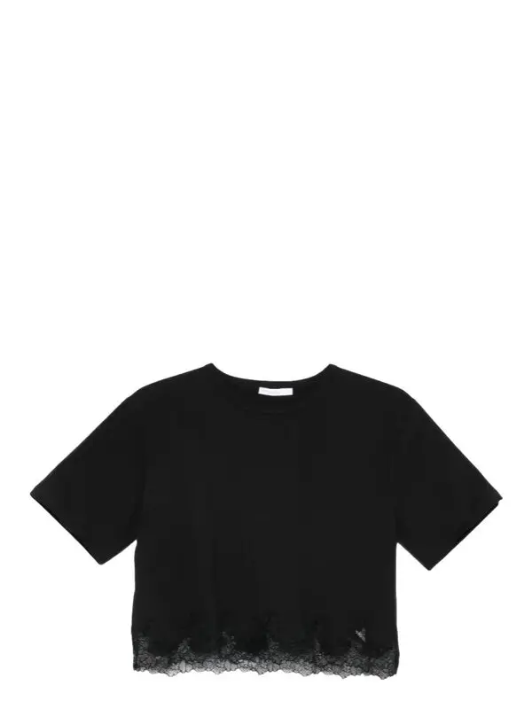 Patrizia Pepe Cropped Lace T-shirt - Black