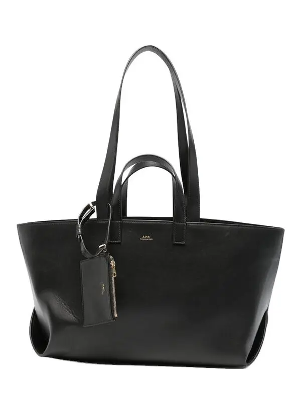 A.p.c. Leather Tote Bag With Gold-tone Logo - Black