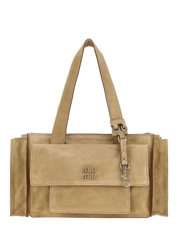 Miu Miu Beige Suede Utilitarian Shopping Bag - Brown